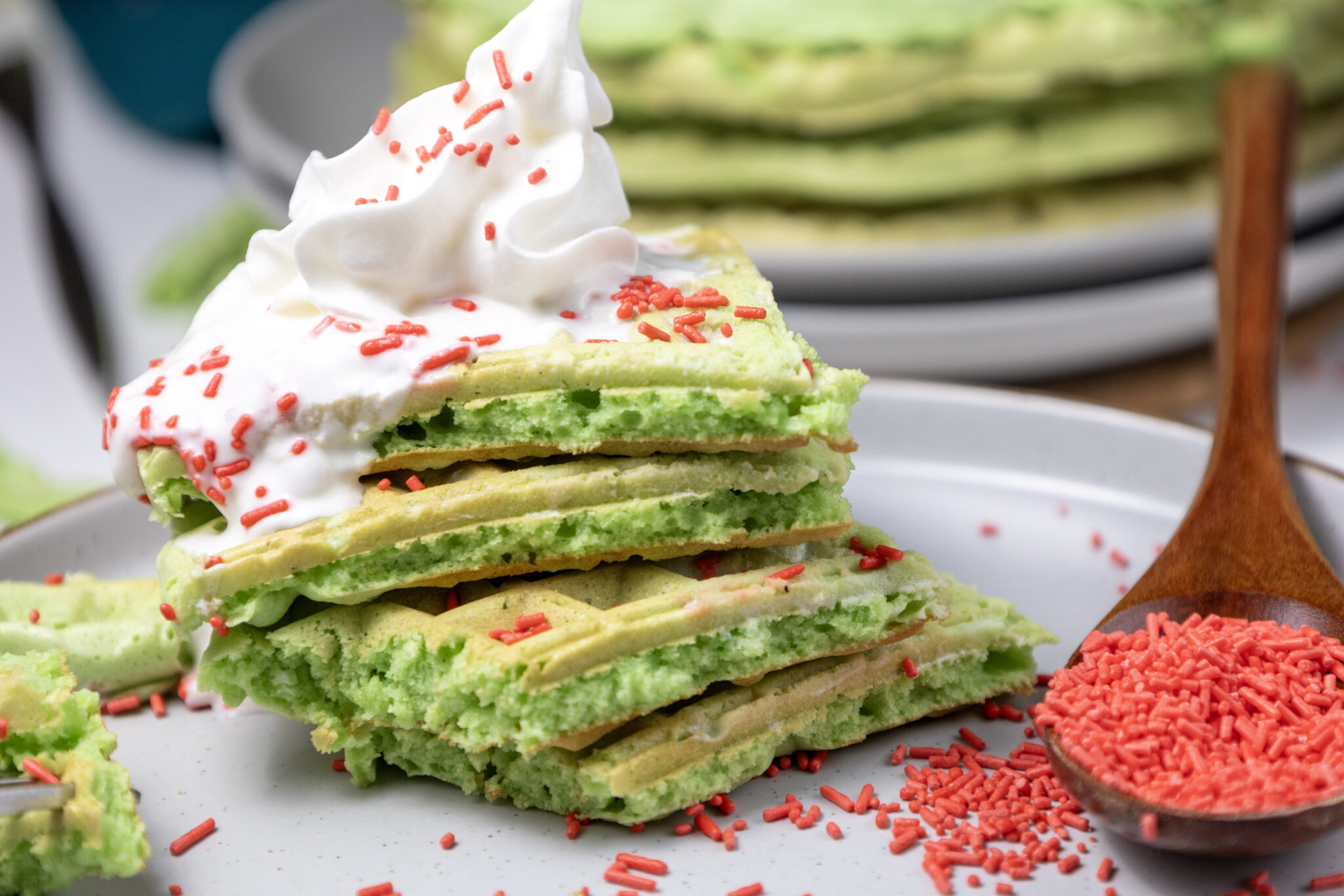 Easy and Delicious Grinch Christmas Waffles - At Home With Holly